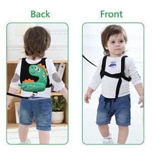 3 in 1 Toddler Harness Leash + Baby Anti Lost Wrist Link, Accmor Cute Dinosaur Child Safety Harness Tether, Kids Walking Wristband Assistant Strap Belt for Parent Boys Outdoor Activity (Black)