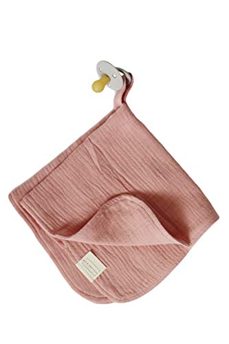 Marlowe & Co Organic Cotton Muslin Baby Blanket with Snap Closure, 100% Organic Cotton Muslin Lovey Blanket with Holder, Blanket Only (Peony)