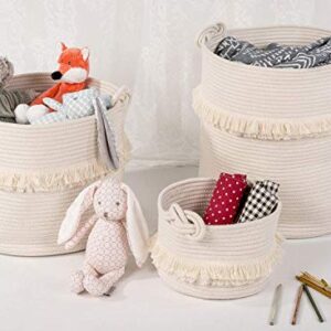 Woven Storage Baskets Cotton Rope Decorative Hamper for Nursery, Toys, Blankets, and Laundry, Cute Tassel Nursery Decor - Home Storage Container