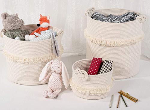 Woven Storage Baskets Cotton Rope Decorative Hamper for Nursery, Toys, Blankets, and Laundry, Cute Tassel Nursery Decor - Home Storage Container