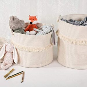 Woven Storage Baskets Cotton Rope Decorative Hamper for Nursery, Toys, Blankets, and Laundry, Cute Tassel Nursery Decor - Home Storage Container