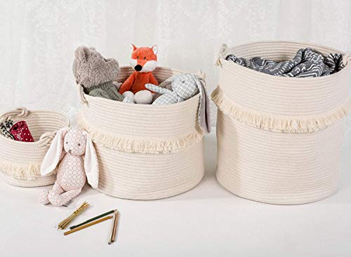 Woven Storage Baskets Cotton Rope Decorative Hamper for Nursery, Toys, Blankets, and Laundry, Cute Tassel Nursery Decor - Home Storage Container