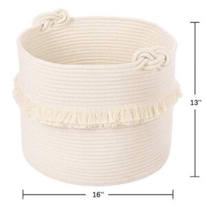 Woven Storage Baskets Cotton Rope Decorative Hamper for Nursery, Toys, Blankets, and Laundry, Cute Tassel Nursery Decor - Home Storage Container