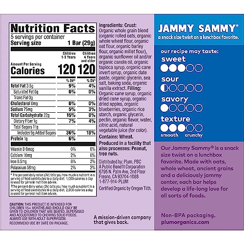 Plum Organics Sandwich Bars | Jammy Sammy | Variety Pack | 6 Count | Organic Snack for Kids, Toddlers | New Look, Packaging May Vary