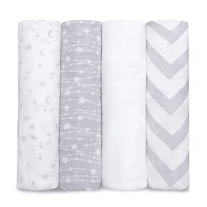 comfy cubs muslin swaddle blankets neutral receiving blanket swaddling, wrap for boys and girls, baby essentials, registry & gift (grey)