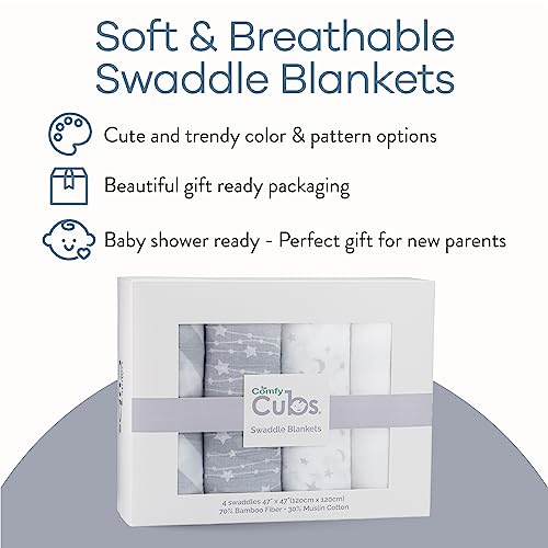 Comfy Cubs Muslin Swaddle Blankets Neutral Receiving Blanket Swaddling, Wrap for Boys and Girls, Baby Essentials, Registry & Gift (Grey)