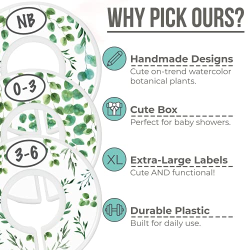 Baby Closet Size Dividers - 7X Botanical Nursery Closet Dividers for Baby Clothes - Eucalyptus Vines Leaf Plant Greenery Nursery Decor - Baby Closet Dividers for Boy or Girl - [Botanical]