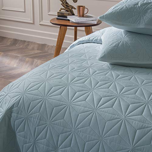 Whale Flotilla 3-Piece Queen Size Quilt Set/Bedspreads/Coverlets for All Season, Star Pattern Bedding Set with 2 Pillow Shams, Soft and Lightweight, Aqua Blue