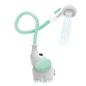 yookidoo baby bath shower head - elephant water pump with trunk spout rinser - control water flow from 2 elephant trunk knobs for maximum fun in tub or sink for newborn babies (turquoise)