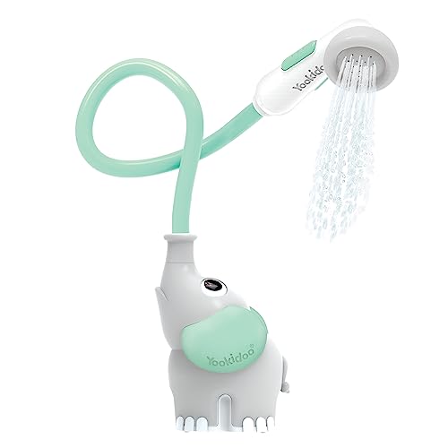 Yookidoo Baby Bath Shower Head - Elephant Water Pump with Trunk Spout Rinser - Control Water Flow from 2 Elephant Trunk Knobs for Maximum Fun in Tub or Sink for Newborn Babies (Turquoise)