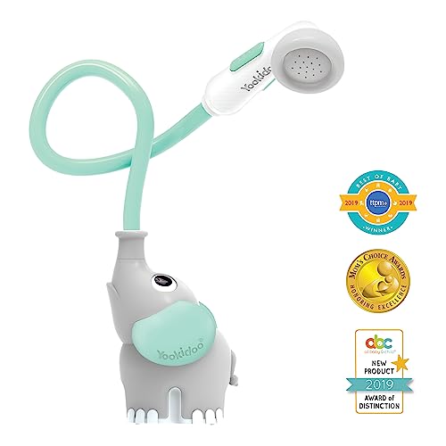 Yookidoo Baby Bath Shower Head - Elephant Water Pump with Trunk Spout Rinser - Control Water Flow from 2 Elephant Trunk Knobs for Maximum Fun in Tub or Sink for Newborn Babies (Turquoise)