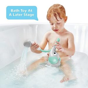 Yookidoo Baby Bath Shower Head - Elephant Water Pump with Trunk Spout Rinser - Control Water Flow from 2 Elephant Trunk Knobs for Maximum Fun in Tub or Sink for Newborn Babies (Turquoise)