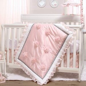 the peanutshell pink crib bedding set for baby girls | 3 piece arianna nursery set | crib quilt, fitted crib sheet, dust ruffle