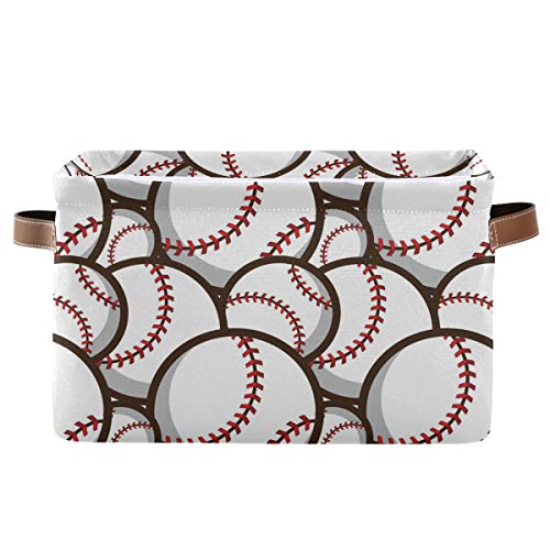 Rectangular Storage Bin Baseball Sport Basket with Handles - Nursery Storage, Laundry Hamper, Book Bag, Gift Baskets