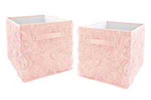 sweet jojo designs pink floral rose foldable fabric storage cube bins boxes organizer toys kids baby childrens - set of 2 - solid light blush flower elegant vintage boho shabby chic luxury glam roses