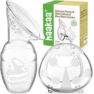 haakaa manual breast pump 4oz/100ml and ladybug milk collector 2.5oz/75ml combo for breastfeeding, made of food grade silicone