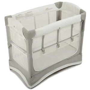 Arm’s Reach Mini Ezee 3 in 1 Co-Sleeper Folding Bedside Bassinet and Play Yard Featuring Breathable Mesh Sides with Side Pockets for Storage and 4-Inch Sleeping Nest Height