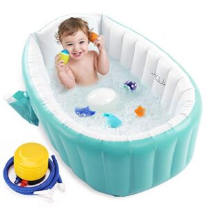 baby inflatable bathtub, portable infant toddler bathing tub non slip travel bathtub mini air swimming pool kids thick foldable shower basin, green