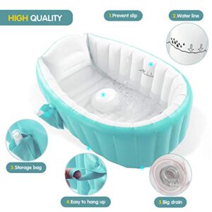 Baby Inflatable Bathtub, Portable Infant Toddler Bathing Tub Non Slip Travel Bathtub Mini Air Swimming Pool Kids Thick Foldable Shower Basin, Green