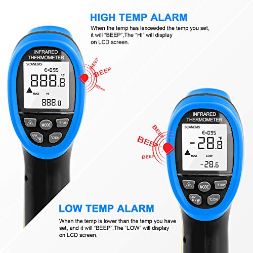 HOLDPEAK HP-985B Infrared Thermometer Non-Contact, -58℉~2480℉ (-50℃～1360℃), Dual Laser Digital IR Thermometer Gun with Adjustable Emissivity for Forge Melting Furnace Kilns Industry 【NOT for Human】