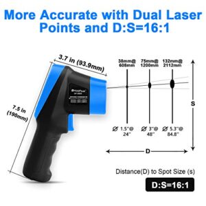 HOLDPEAK HP-985B Infrared Thermometer Non-Contact, -58℉~2480℉ (-50℃～1360℃), Dual Laser Digital IR Thermometer Gun with Adjustable Emissivity for Forge Melting Furnace Kilns Industry 【NOT for Human】