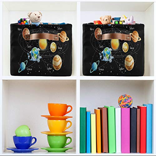 AUUXVA Solar System Planet Storage Basket Bins Large Fabric Storage Cube Box with Handles Collapsible Closet Shelf Cloth Organizer Basket Decorative 2 Pack for Shelves Kids Nursery Bedroom Bathroom