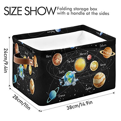 AUUXVA Solar System Planet Storage Basket Bins Large Fabric Storage Cube Box with Handles Collapsible Closet Shelf Cloth Organizer Basket Decorative 2 Pack for Shelves Kids Nursery Bedroom Bathroom