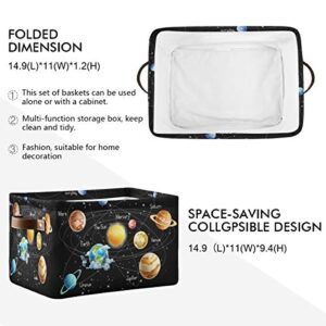 AUUXVA Solar System Planet Storage Basket Bins Large Fabric Storage Cube Box with Handles Collapsible Closet Shelf Cloth Organizer Basket Decorative 2 Pack for Shelves Kids Nursery Bedroom Bathroom