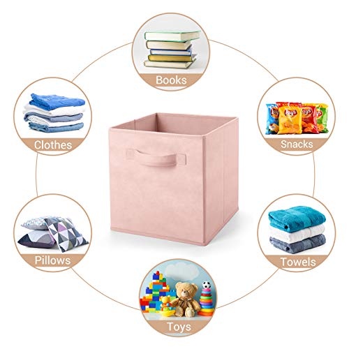 MaidMAX Fabric Storage Bins, Cloth Cube Storage Bins for Home Bedroom Closet Drawers Organizer, Foldable, Pink, 10.5×11 inches, Set of 6