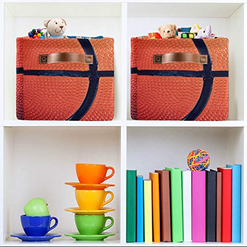 Sport Ball Basketball Storage Basket Bin Large Fabric Toys Storage Cube Box with Handles Collapsible Closet Shelf Cloth Organizer Basket Set of 2 for Nursery Bedroom