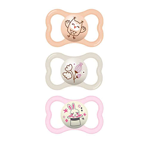 MAM Air Night & Day Baby Pacifier, for Sensitive Skin, Glows in The Dark, 6-16 Months, Girl, 3 Count (Pack of 1)