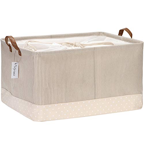 Hinwo 70L Extra Large Capacity Storage Basket with Handles, Canvas Fabric Storage Bin, Rectangle Storage Box, Clothes, Toys Organizer for Nursery, Kid’s Room, 22 x 15 inches, Waterproof, Grey