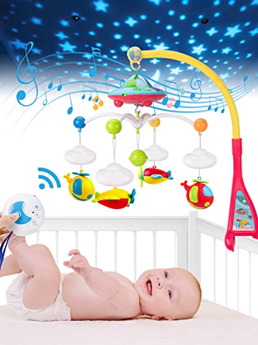 UNIH Baby Crib Mobile with Lights and Music, Moon and Stars Projection for Infants