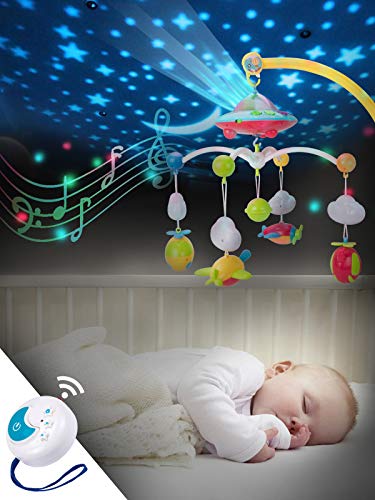 UNIH Baby Crib Mobile with Lights and Music, Moon and Stars Projection for Infants