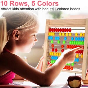 KIDWILL Preschool Math Learning Toy,10-Row Wooden Frame Abacus with Multi-Color Beads, Counting Sticks, Number Alphabet Cards, Gift for 2 3 4 5 6 Years Old Toddlers Boys Girls