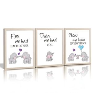 kairne elephant nursery canvas wall art ,elephant baby stuff set of 3(8x10inch,framed)family inspirational wall art elephant wall decor baby room cute animal picture for mom gifts baby elephant nursery decor