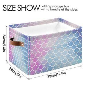 Sea Mermaid Scales Storage Basket Bins Large Fabric Storage Cube Box with Handles Collapsible Closet Shelf Cloth Organizer Basket Decorative 2 Pack for Shelves Kids Nursery Bedroom Bathroom