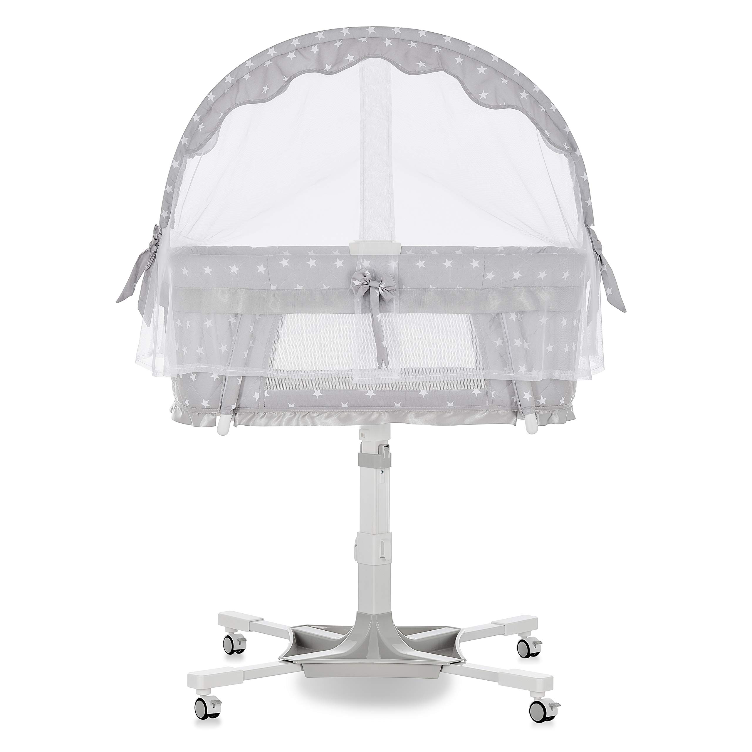 Dream on Me Breeze Swivel Baby Bassinet in Grey, 4 Adjustable Height Positions, Sturdy and Lightweight Portable Bassinet, Breathable Mesh Sides with Waterproof Mattress Pad