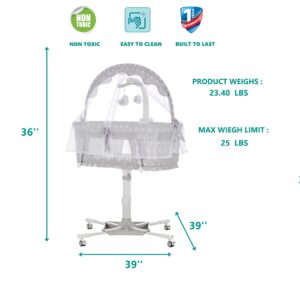 Dream on Me Breeze Swivel Baby Bassinet in Grey, 4 Adjustable Height Positions, Sturdy and Lightweight Portable Bassinet, Breathable Mesh Sides with Waterproof Mattress Pad