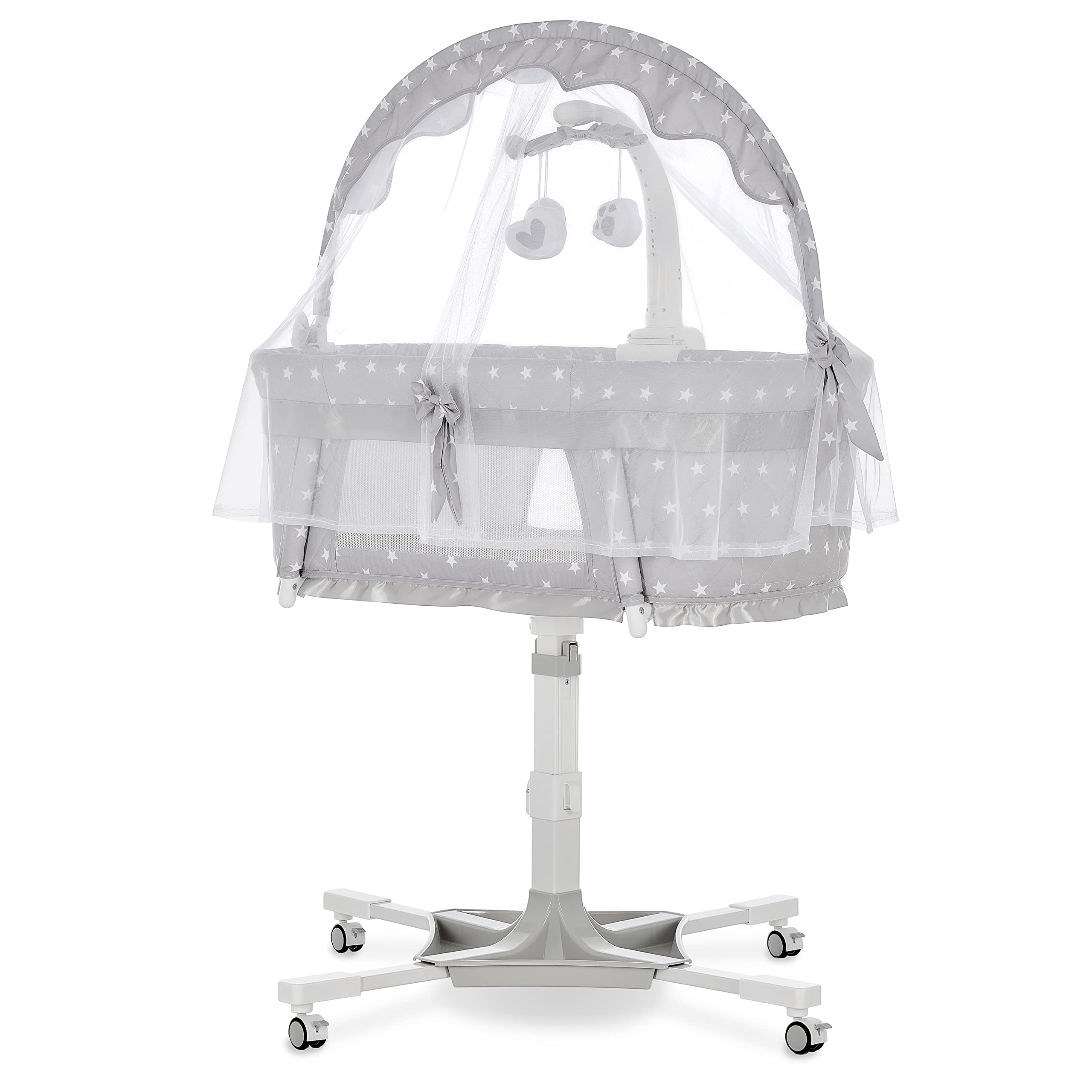 Dream on Me Breeze Swivel Baby Bassinet in Grey, 4 Adjustable Height Positions, Sturdy and Lightweight Portable Bassinet, Breathable Mesh Sides with Waterproof Mattress Pad