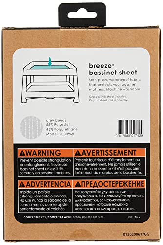 4moms breeze Bassinet Sheets, For Baby Bassinets and Furniture, Machine Washable, Soft, Plush, Waterproof Fabric, Grey Beads