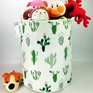 FANKANG Storage Bins Nursery Hamper Canvas Laundry Basket Foldable with Waterproof PE Coating Large Storage Baskets Gift Baskets for Kids Boys and Girls, Office, Bedroom, Clothes,Toys (Cactus)