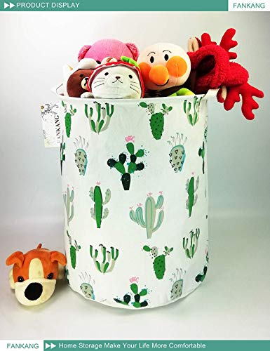 FANKANG Storage Bins Nursery Hamper Canvas Laundry Basket Foldable with Waterproof PE Coating Large Storage Baskets Gift Baskets for Kids Boys and Girls, Office, Bedroom, Clothes,Toys (Cactus)