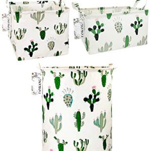 FANKANG Storage Bins Nursery Hamper Canvas Laundry Basket Foldable with Waterproof PE Coating Large Storage Baskets Gift Baskets for Kids Boys and Girls, Office, Bedroom, Clothes,Toys (Cactus)