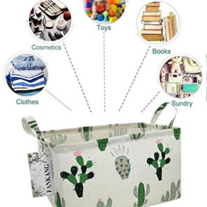 FANKANG Storage Bins Nursery Hamper Canvas Laundry Basket Foldable with Waterproof PE Coating Large Storage Baskets Gift Baskets for Kids Boys and Girls, Office, Bedroom, Clothes,Toys (Cactus)