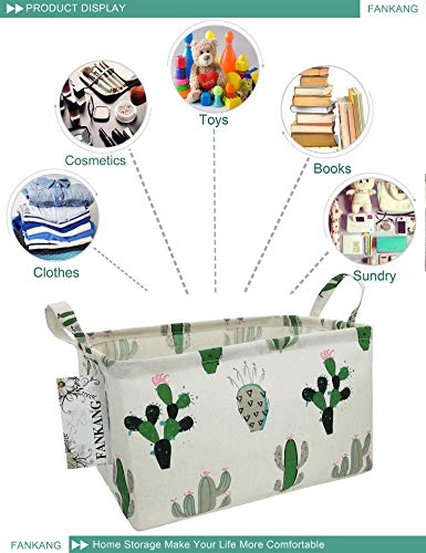 FANKANG Storage Bins Nursery Hamper Canvas Laundry Basket Foldable with Waterproof PE Coating Large Storage Baskets Gift Baskets for Kids Boys and Girls, Office, Bedroom, Clothes,Toys (Cactus)