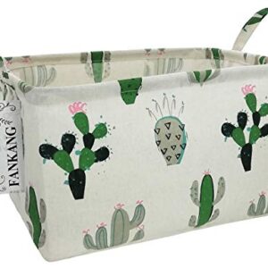 FANKANG Storage Bins Nursery Hamper Canvas Laundry Basket Foldable with Waterproof PE Coating Large Storage Baskets Gift Baskets for Kids Boys and Girls, Office, Bedroom, Clothes,Toys (Cactus)