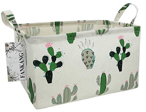 FANKANG Storage Bins Nursery Hamper Canvas Laundry Basket Foldable with Waterproof PE Coating Large Storage Baskets Gift Baskets for Kids Boys and Girls, Office, Bedroom, Clothes,Toys (Cactus)