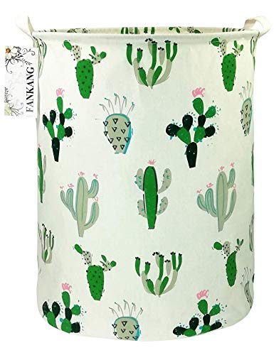 FANKANG Storage Bins Nursery Hamper Canvas Laundry Basket Foldable with Waterproof PE Coating Large Storage Baskets Gift Baskets for Kids Boys and Girls, Office, Bedroom, Clothes,Toys (Cactus)