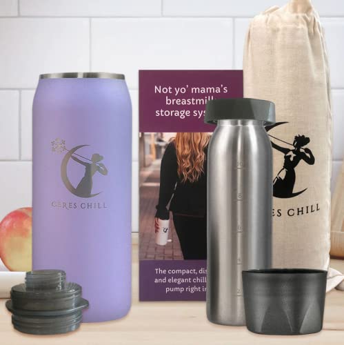 Breastmilk Chiller Reusable Storage Container by CERES CHILL | Cooler - Keeps Milk at Safe temperatures for 20+ Hours | Bottle Connects w/Major Pumps, 12 to 34oz (1 Chiller, Future’s So Bright White)